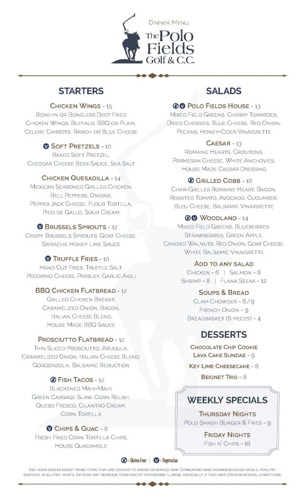 Dinner Menu | Polo Fields Golf & Country Club