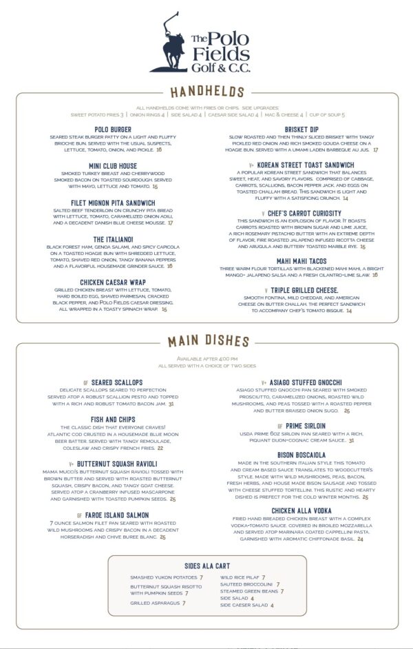 Dinner Menu | Polo Fields Golf & Country Club